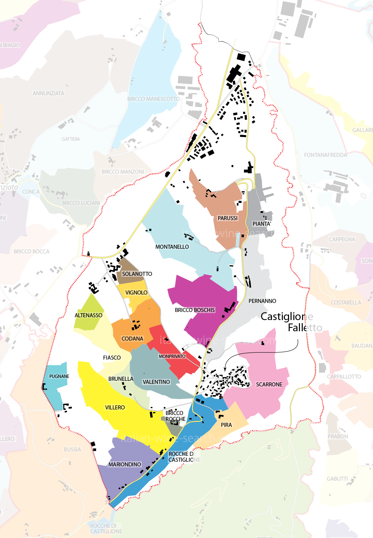 カスティリオーネ・ファッレット区画（Cru）分布図 | 極上イタリアワイン、当たり年